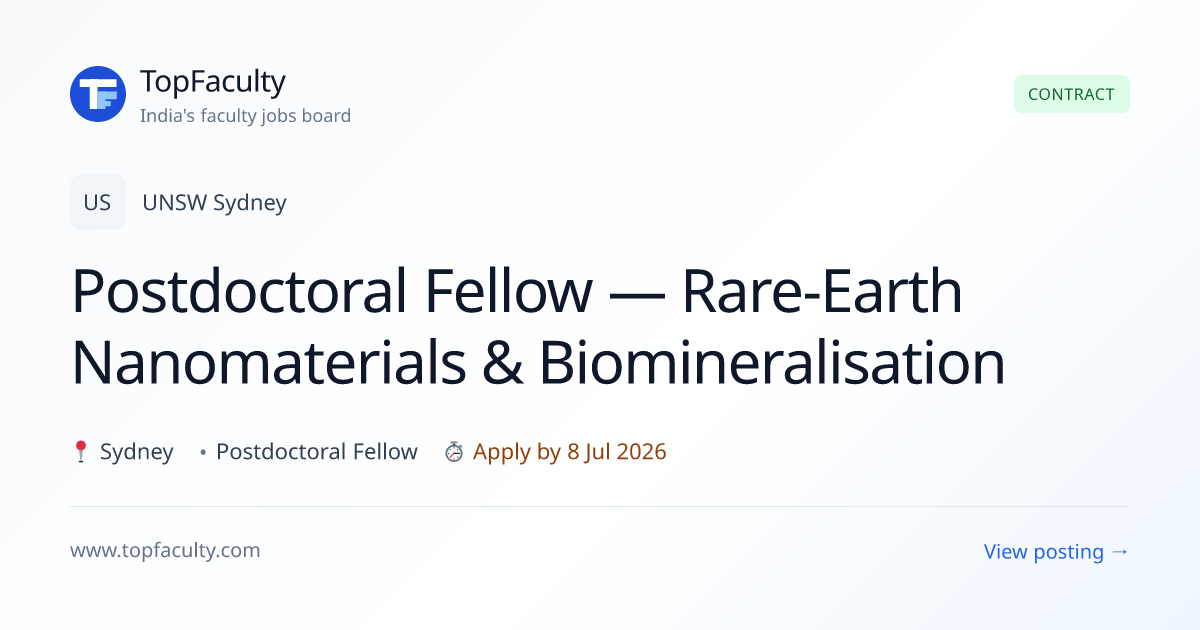 Postdoctoral Fellow Recruitment 2026 - UNSW Sydney — TopFaculty